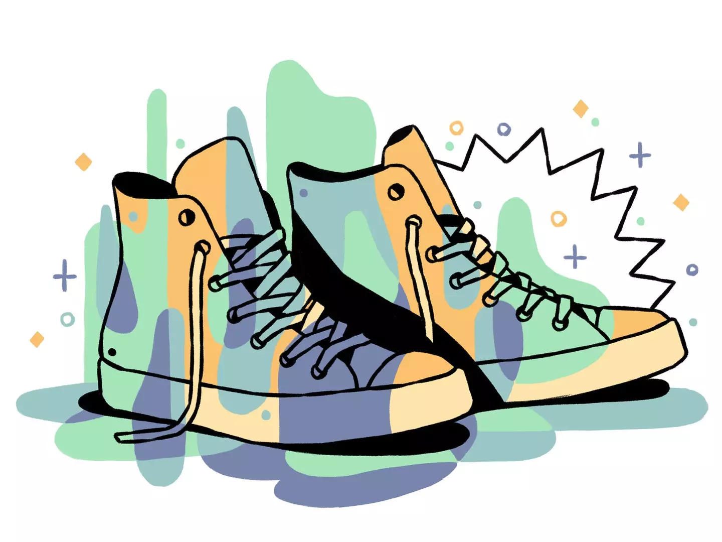 En illustration af sneakers plettet med ikke-aftageligt stof.